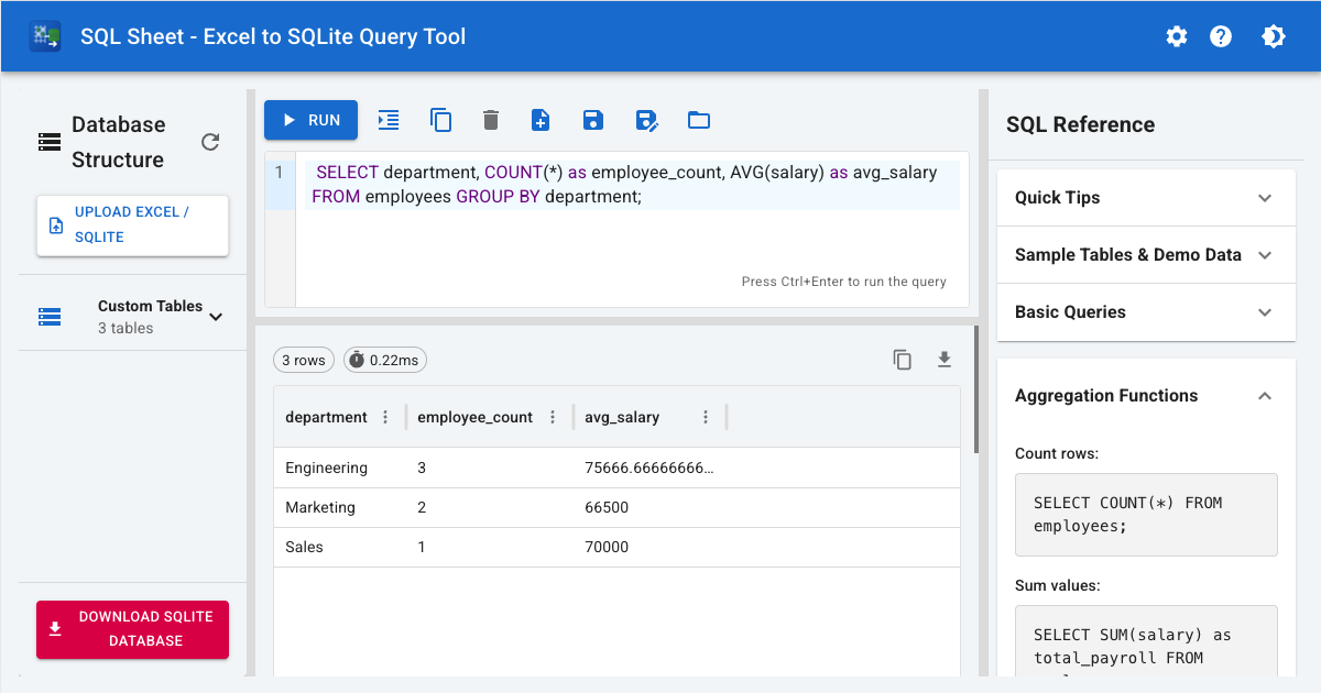 SQL Sheet - Free Online SQL Query Tool for Excel & CSV Files